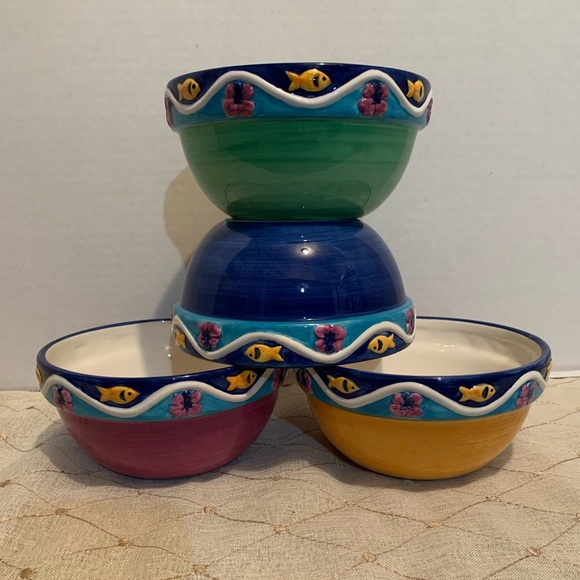 Dining | 4 Multi Colored Ceramic Bowls | Poshmark